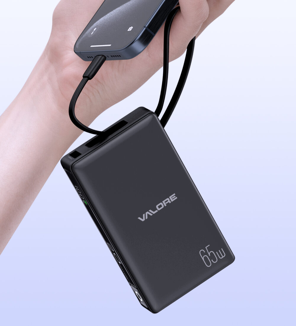 Valore PD65W 20000mAh Power Bank with Built-in Type-C Cable - Valore Global